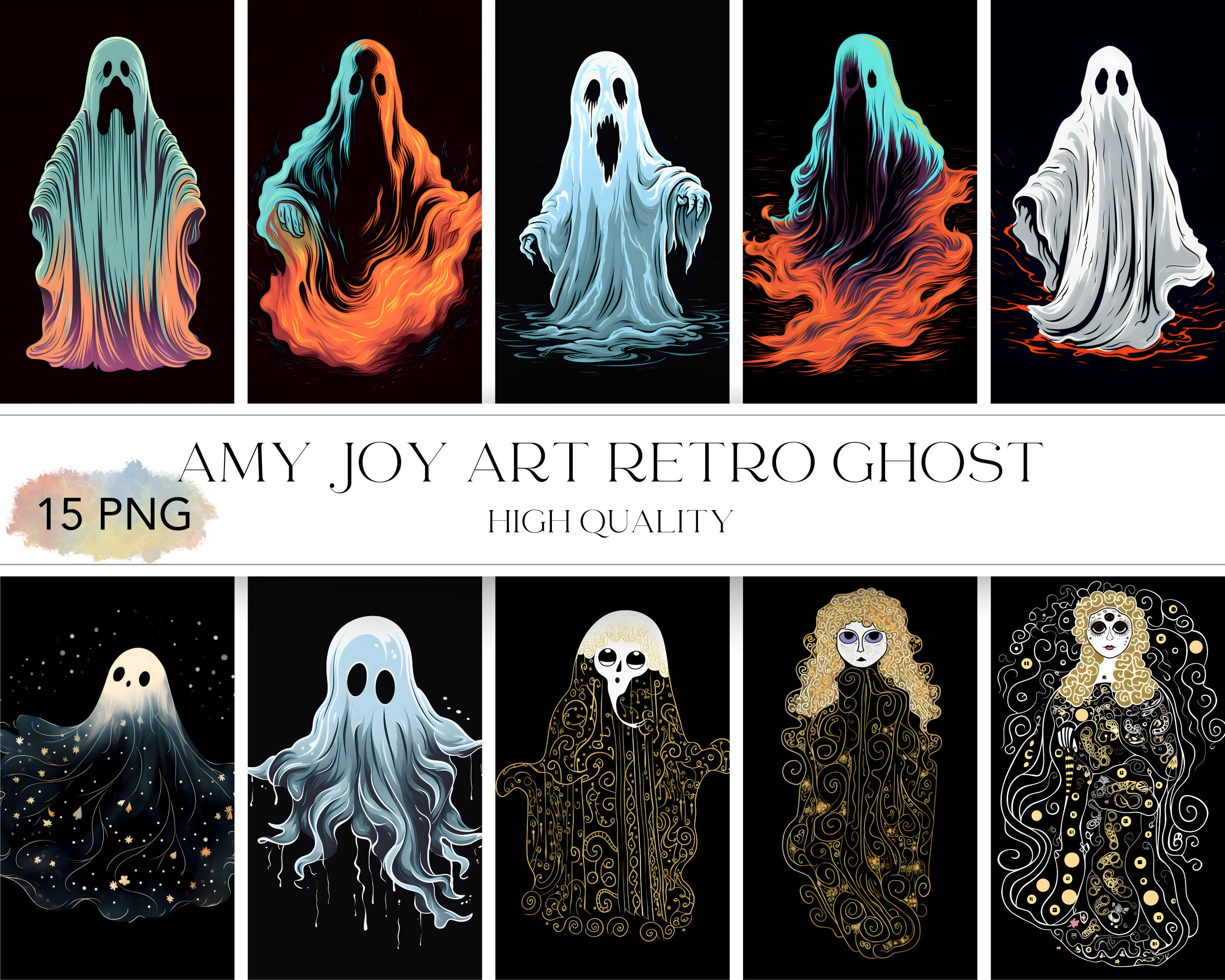 Amy Joy Art Retro Ghost Clipart, Ghost Clipart, Ghost PNG, Spooky ...