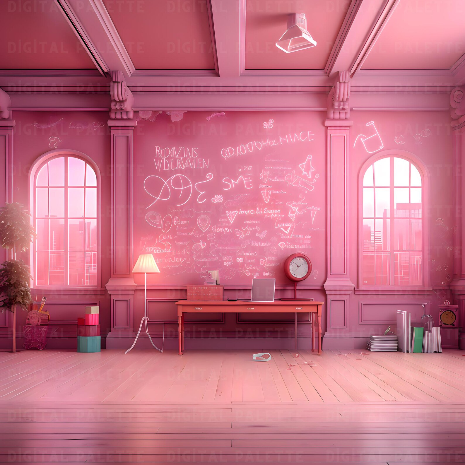 Pink Digital Backdrop - Pink 3D Study Room Digital Backdrop With ...