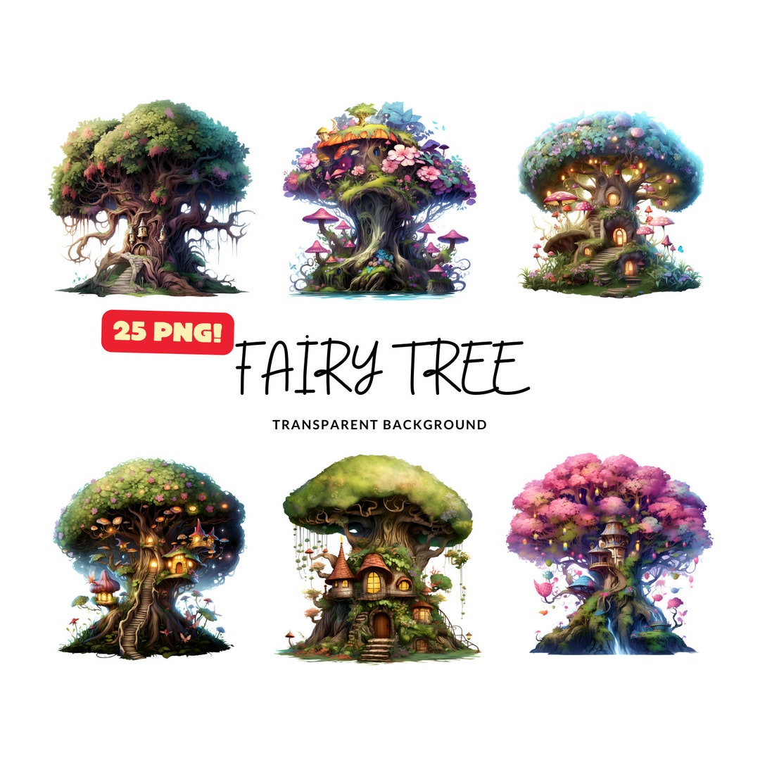 Fairy Magical Trees Clipart, Printable Botanical Fantasy Png, Enchanted ...