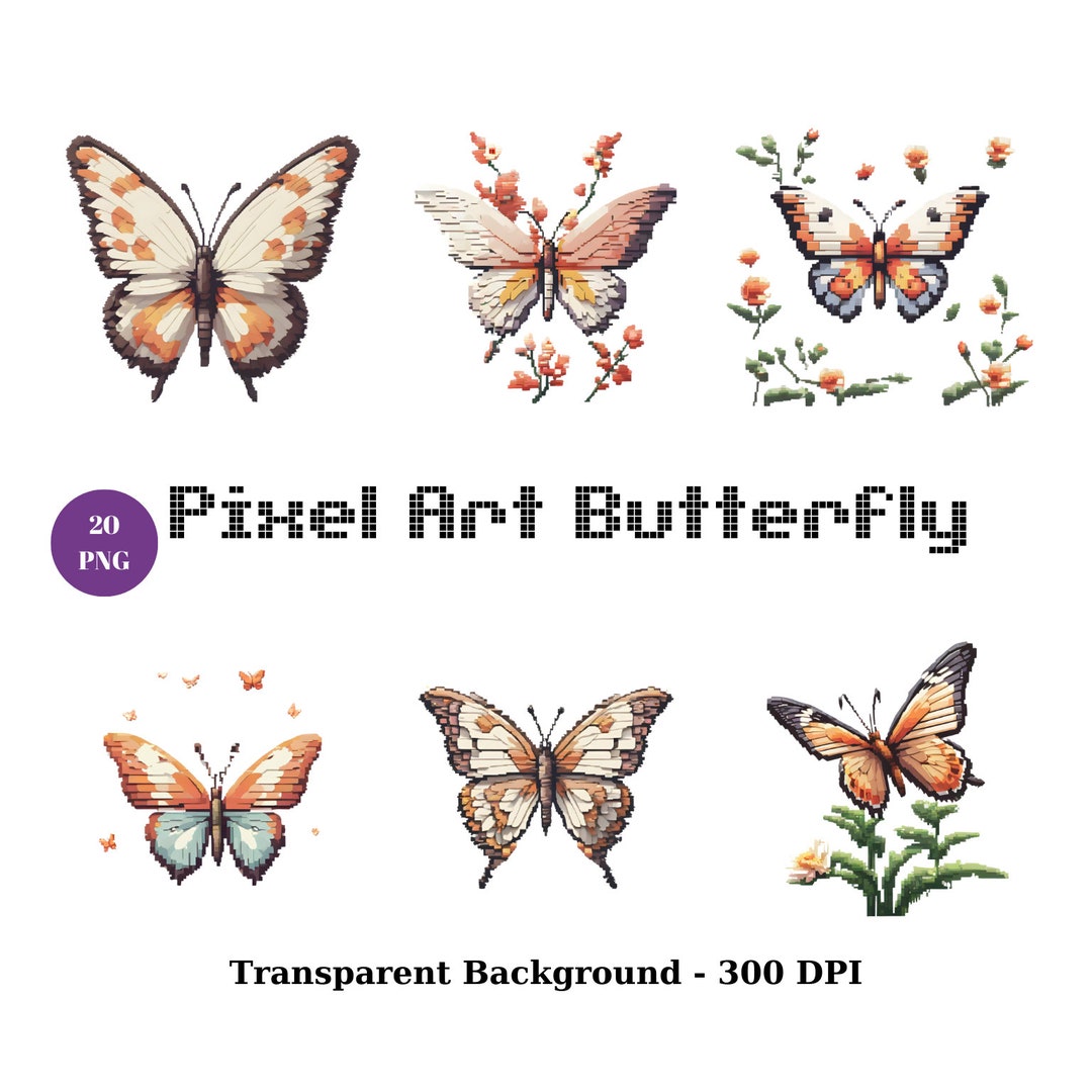 Pixel Art Butterfly PNG Collection (20 Pieces) - 300 DPİ - Digital ...