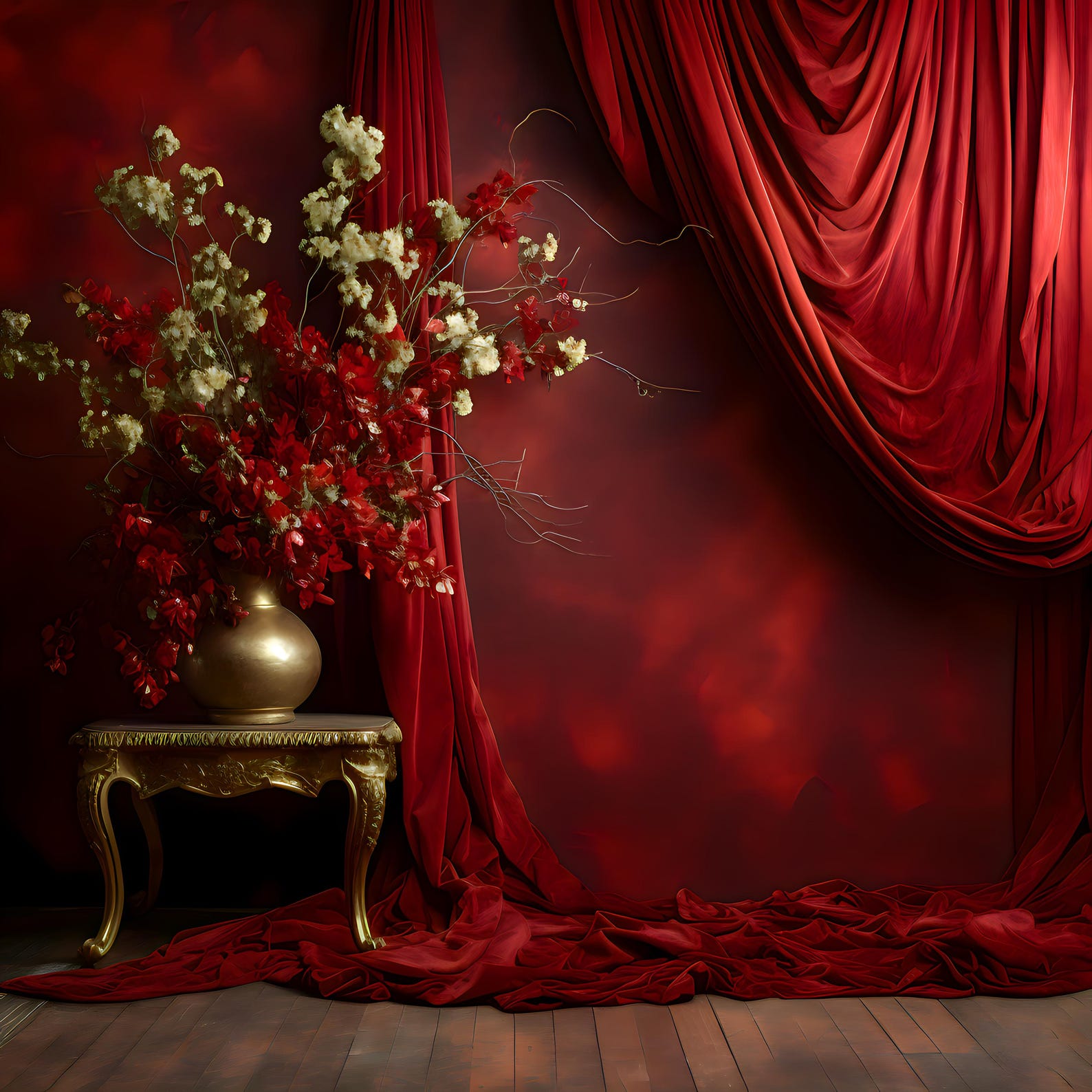 Red Velvet Floral Digital Backdrop for Luxury Photography - Digital ...