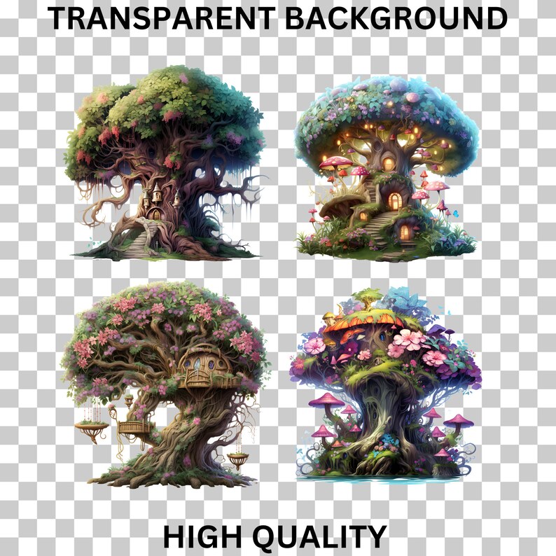 Fairy Magical Trees Clipart, Printable Botanical Fantasy Png, Enchanted ...