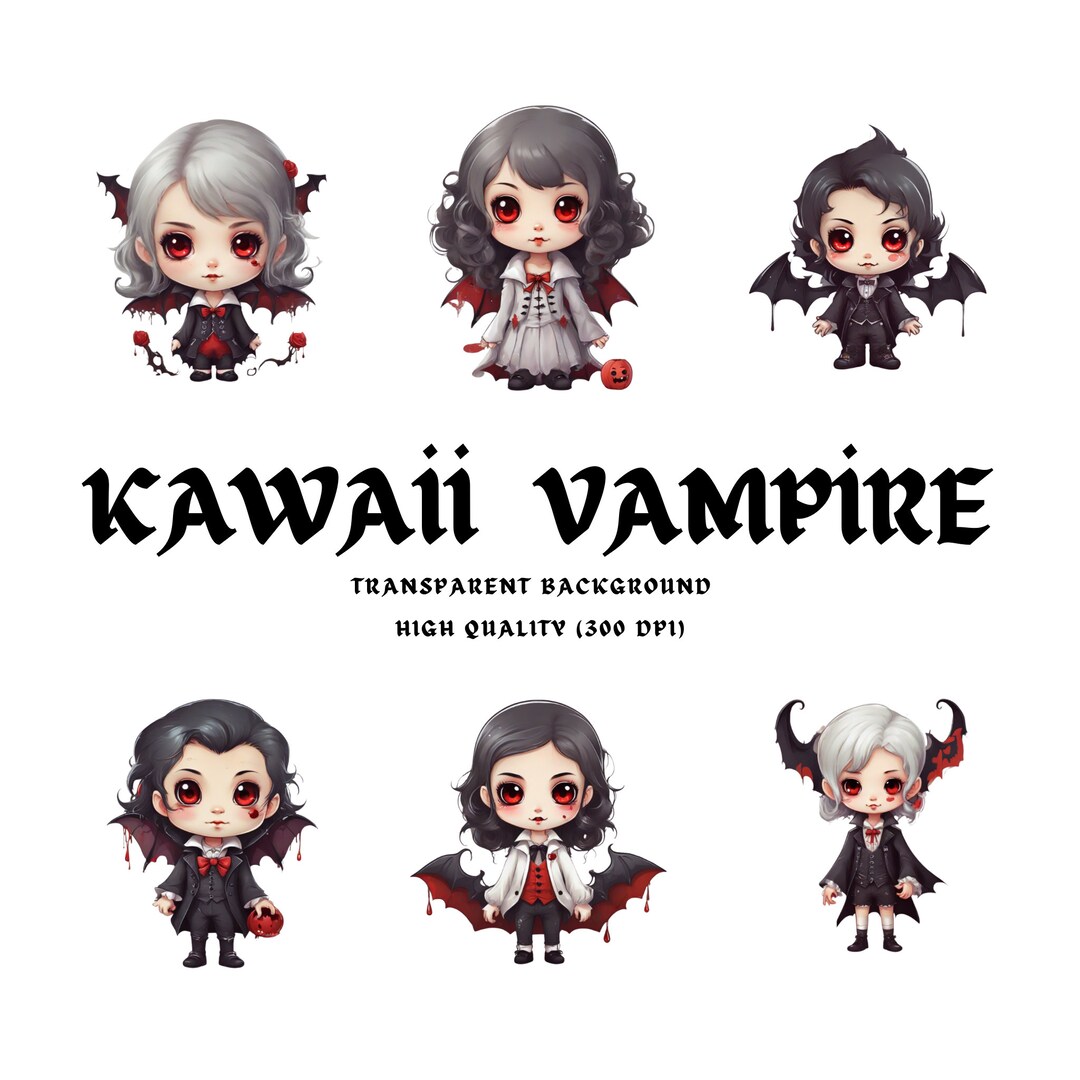 12 PNG Kawaii Vampires Clipart, Cute Creepy Halloween Illustrations ...