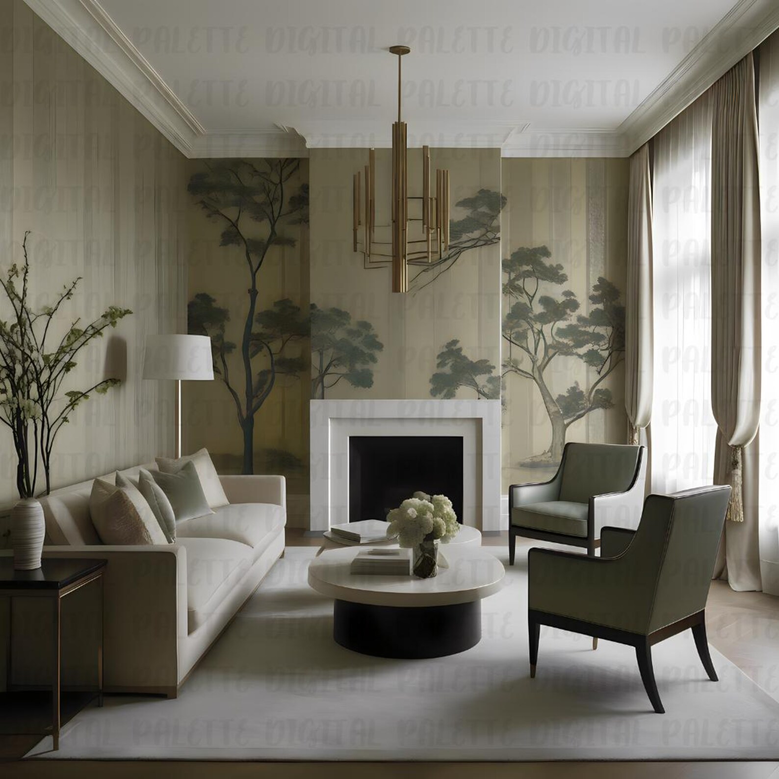 Sophisticated Modern Living Room Digital Backdrop | High-resolution ...
