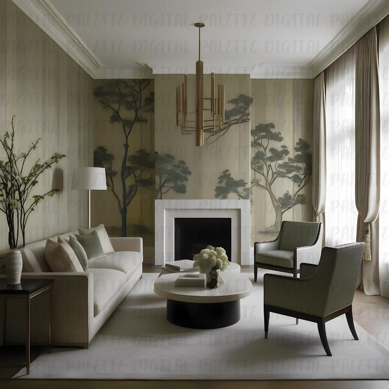 Sophisticated Modern Living Room Digital Backdrop | High-resolution ...