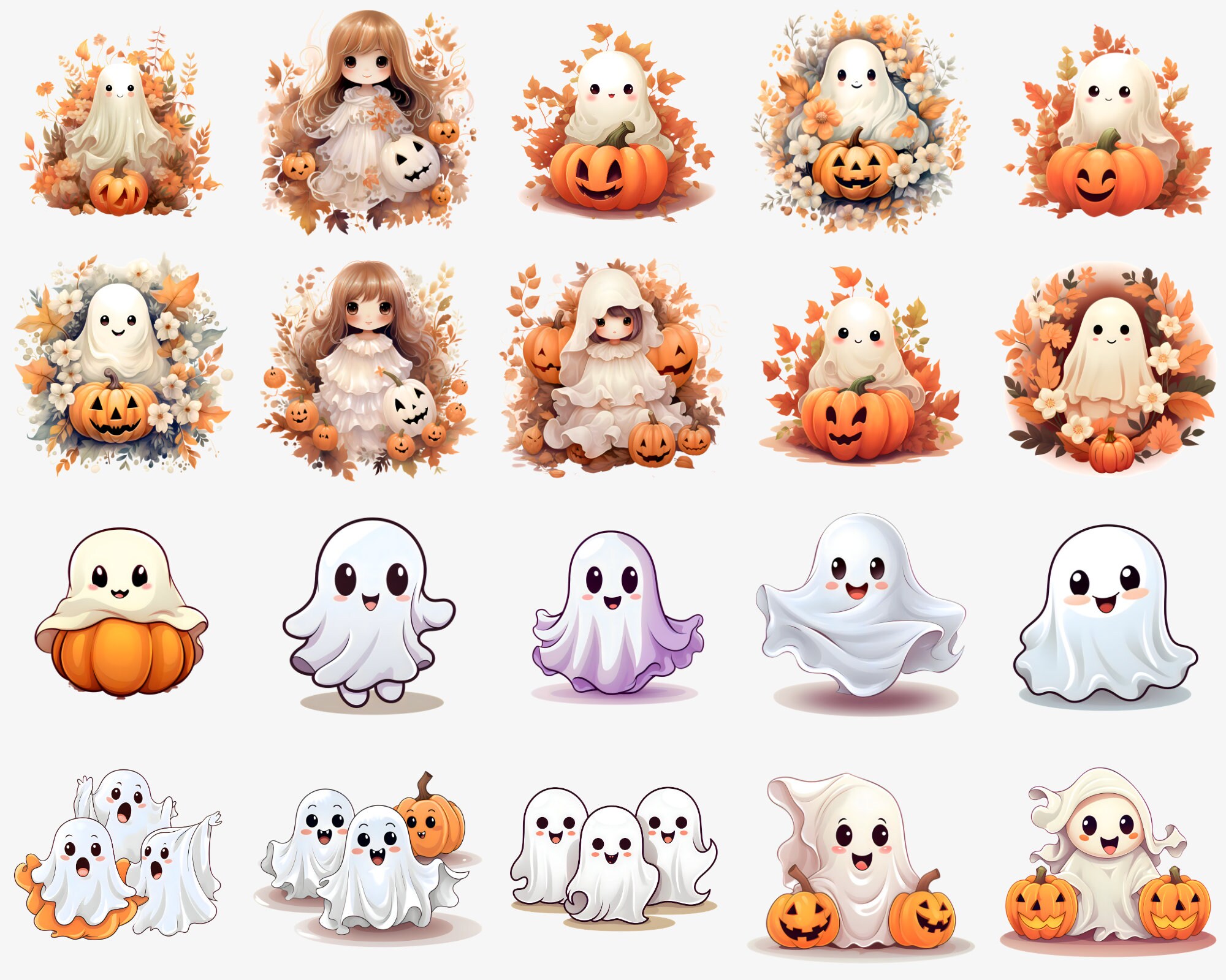 Kawaii Halloween Ghost Clipart, Halloween Clipart, Ghost PNG, Spooky ...