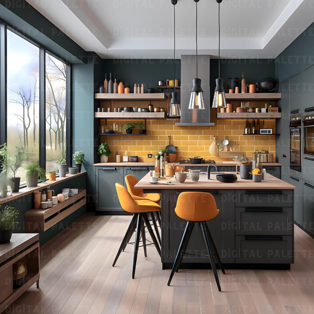 Modern Yellow and Gray Kitchen Backdrop - Stylish Decorative Background ...