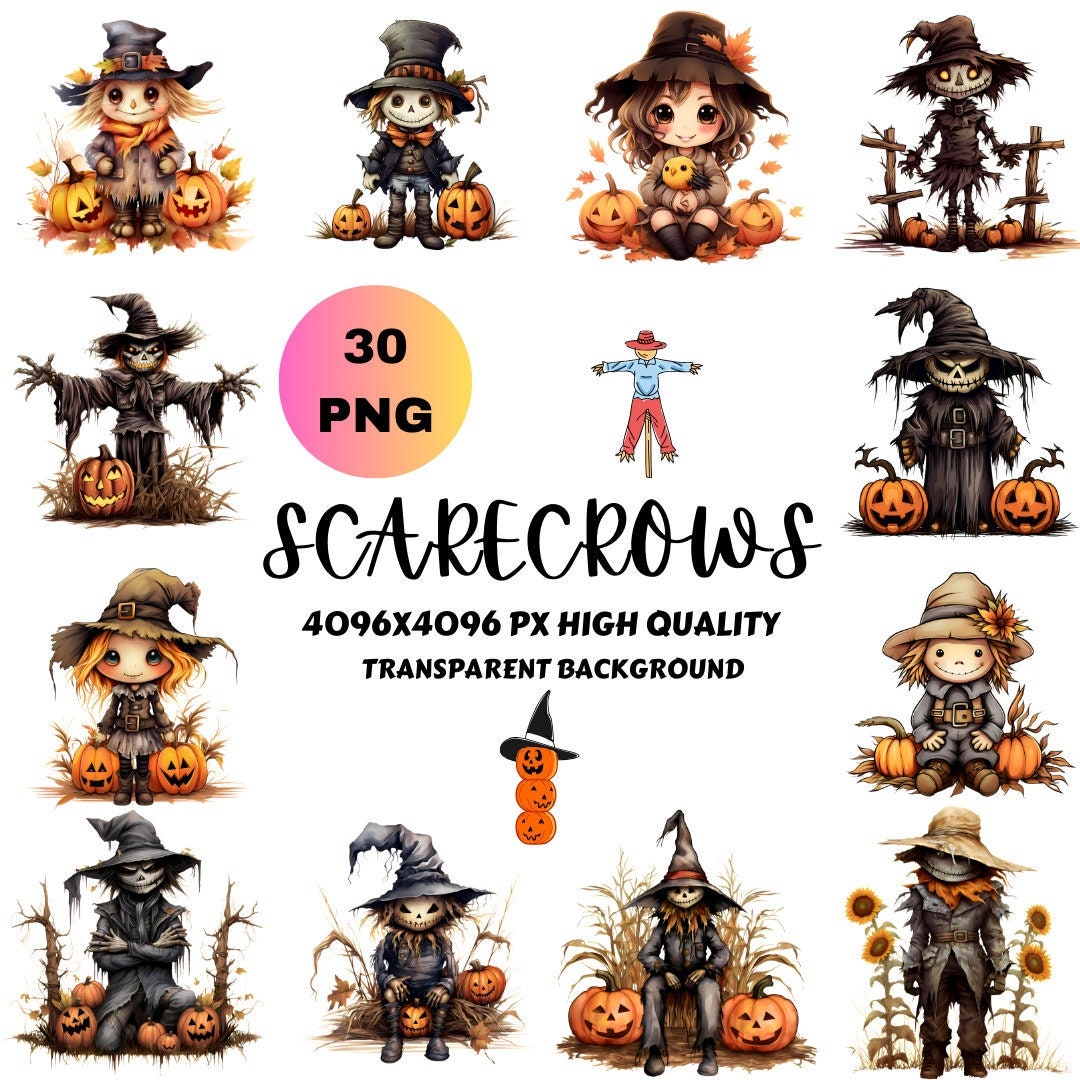 Charming Scarecrow PNG Bundle | Cute Scarecrow Art & Scarecrow Graphics ...