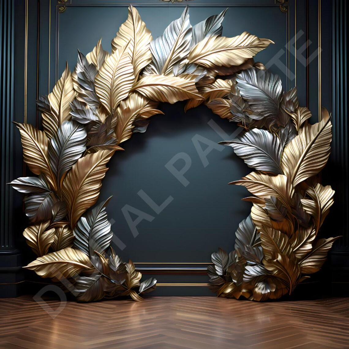 Luxury Gold and Silver Leaf Digital Backdrop Modern Decorative Frame ...