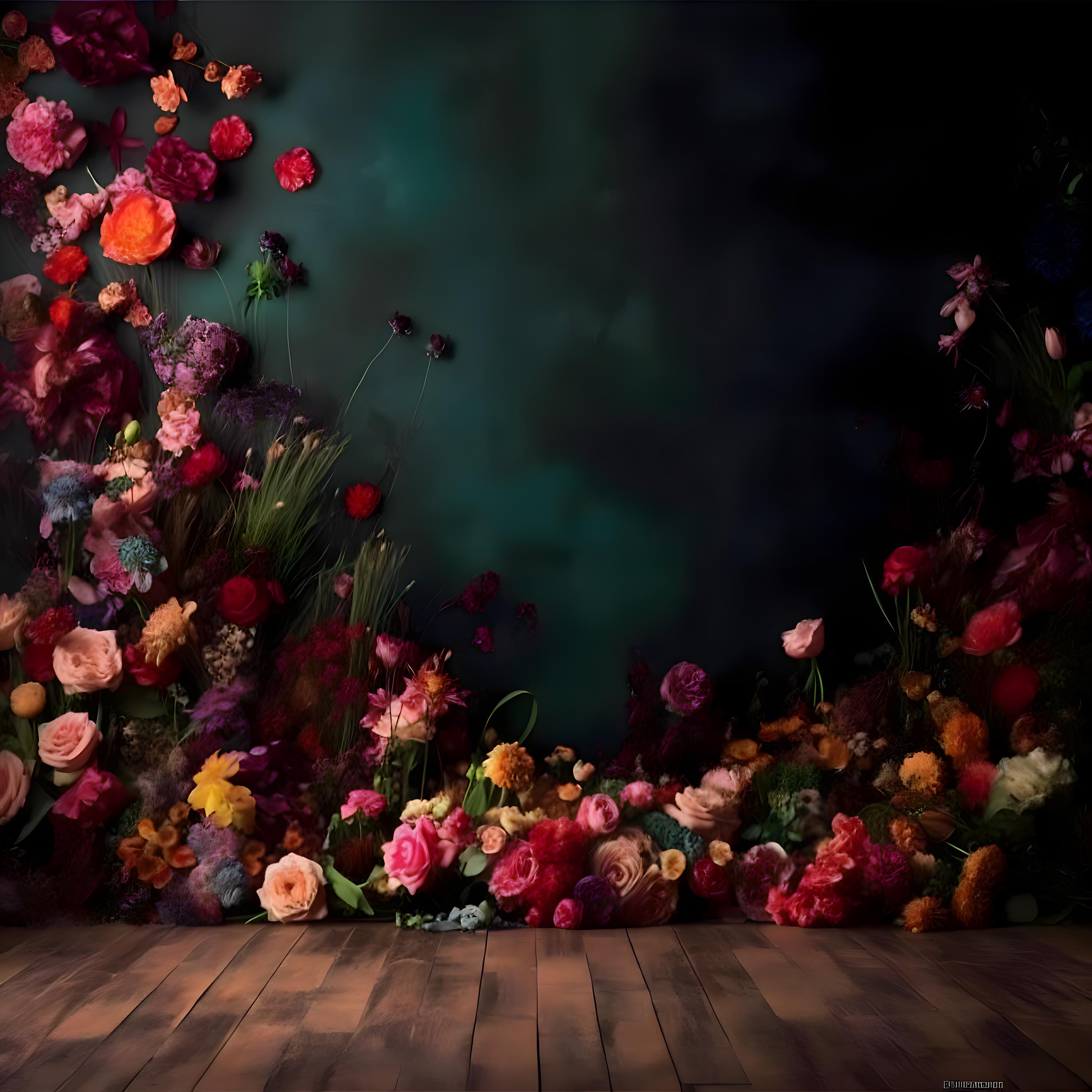 Dark Floral Digital Backdrop | Vibrant Flower Wall Scene | Digital ...