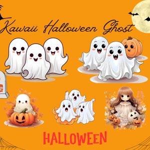 Kawaii Halloween Ghost Clipart, Halloween Clipart, Ghost PNG, Spooky ...