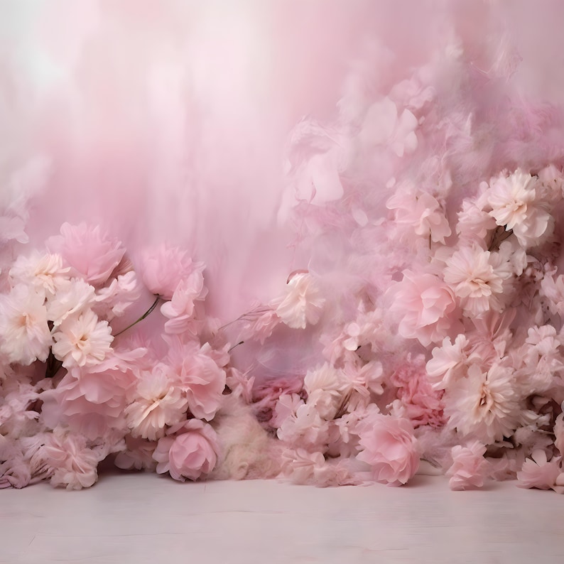 Soft Pink Floral Digital Backdrop | Dreamy Romantic Background ...