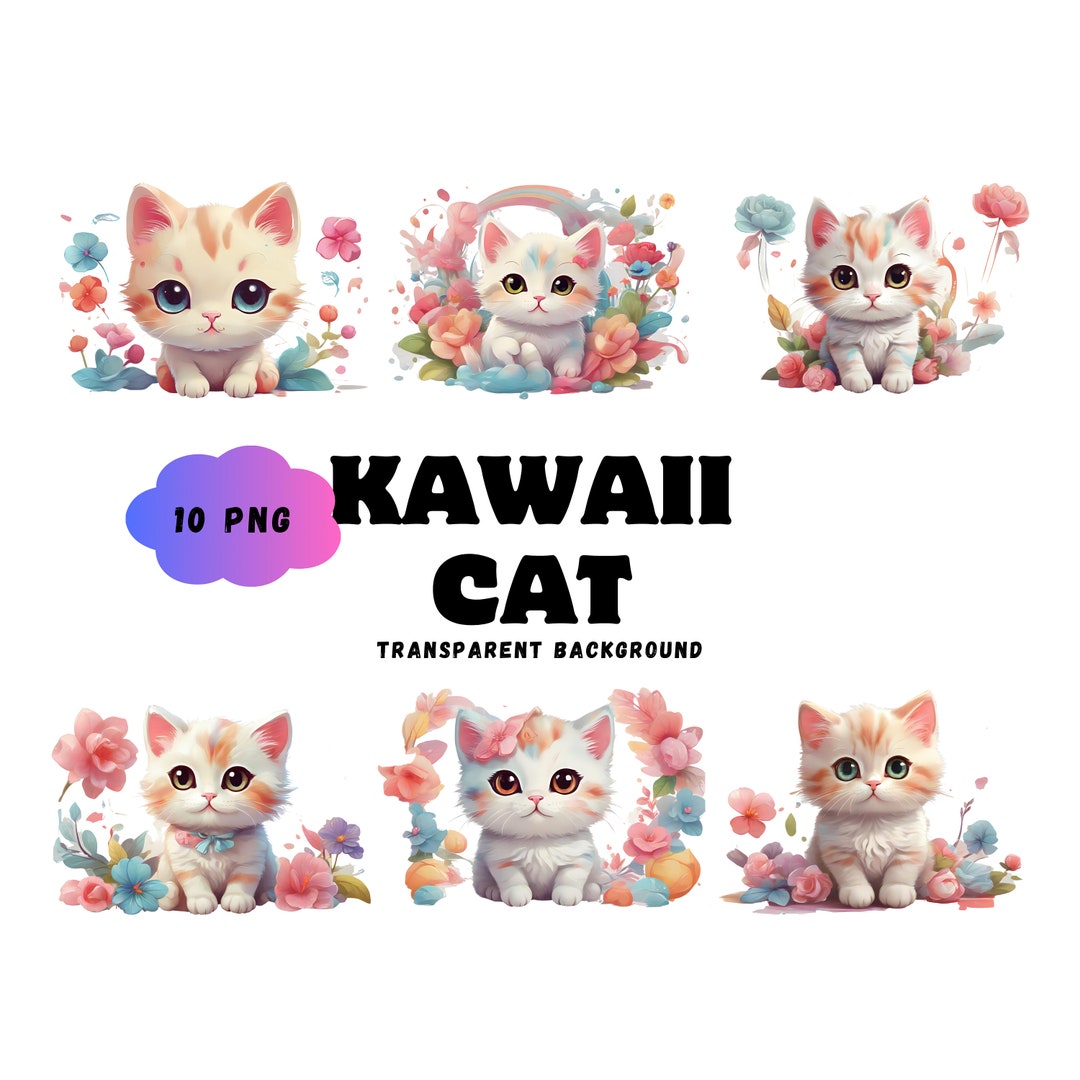 Cute Kawaii Cat PNG Set - High Quality PNG - Transparent Cat Clipart ...