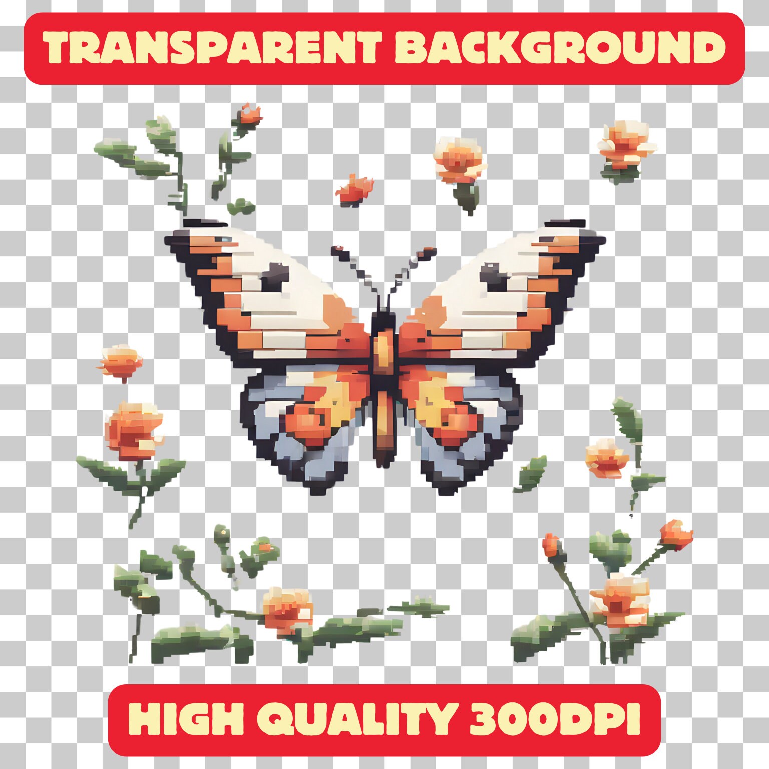 Pixel Art Butterfly PNG Collection 20 Pieces 300 DPİ Digital Download ...