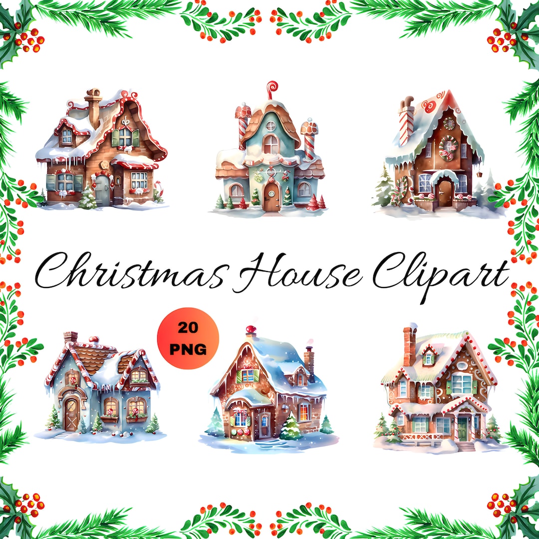 20 PNG Christmas House Clipart, Merry Christmas Cottage House Clip Art ...