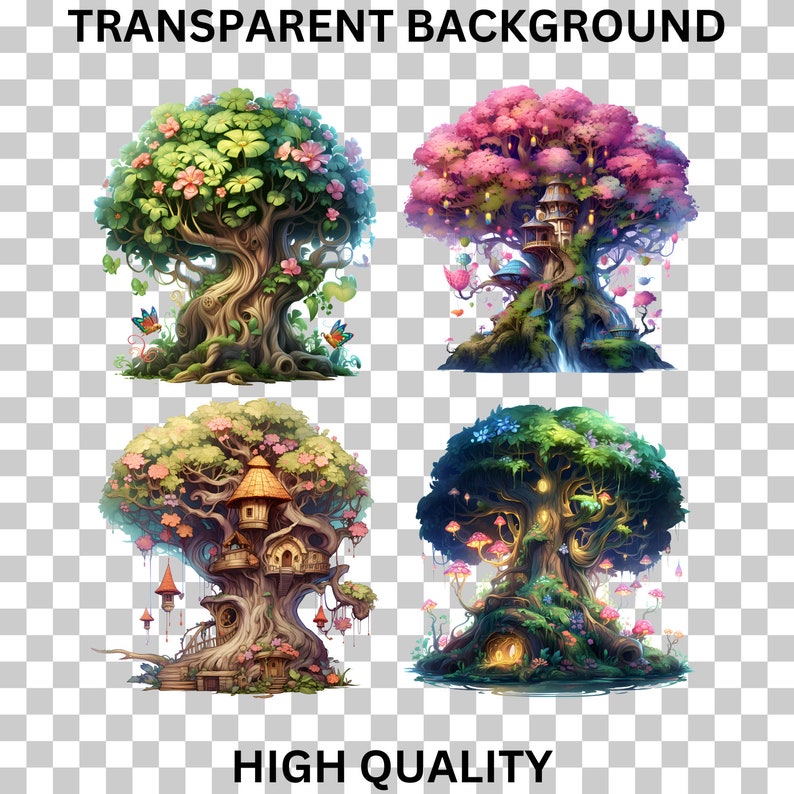 Fairy Magical Trees Clipart, Printable Botanical Fantasy Png, Enchanted ...