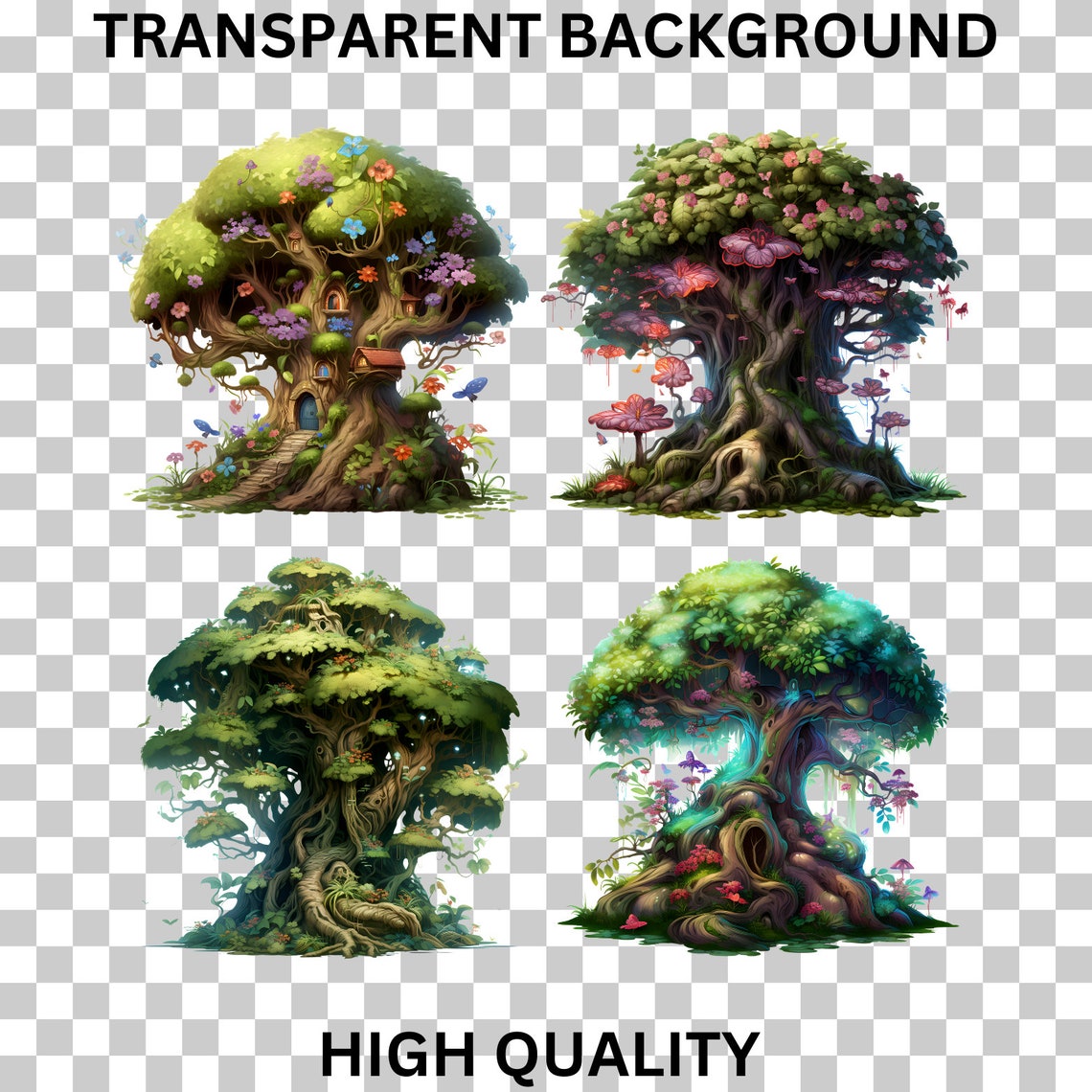 Fairy Magical Trees Clipart, Printable Botanical Fantasy Png, Enchanted ...