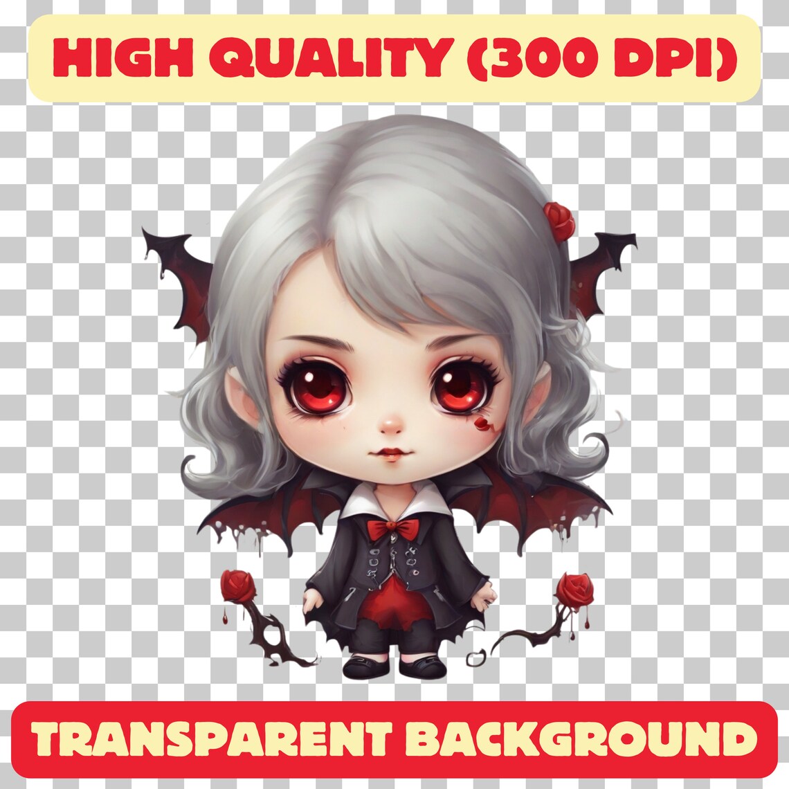 12 PNG Kawaii Vampires Clipart, Cute Creepy Halloween Illustrations ...