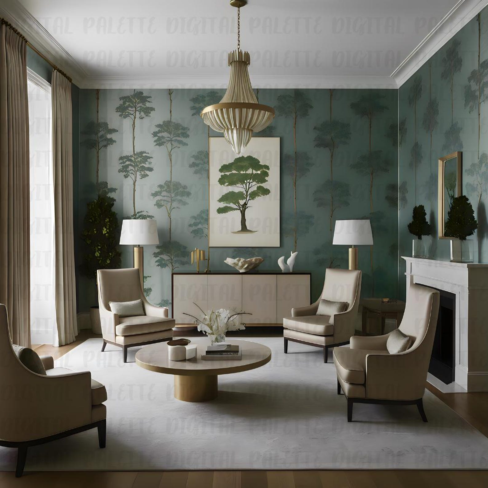 Elegant Modern Living Room Digital Backdrop | High-resolution Interior ...