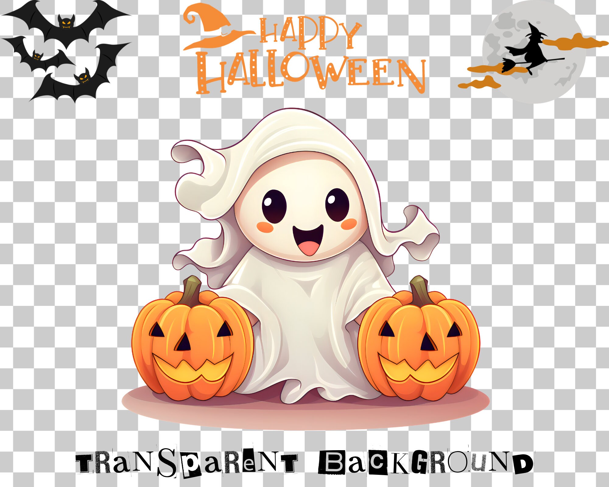 Kawaii Halloween Ghost Clipart, Halloween Clipart, Ghost PNG, Spooky ...