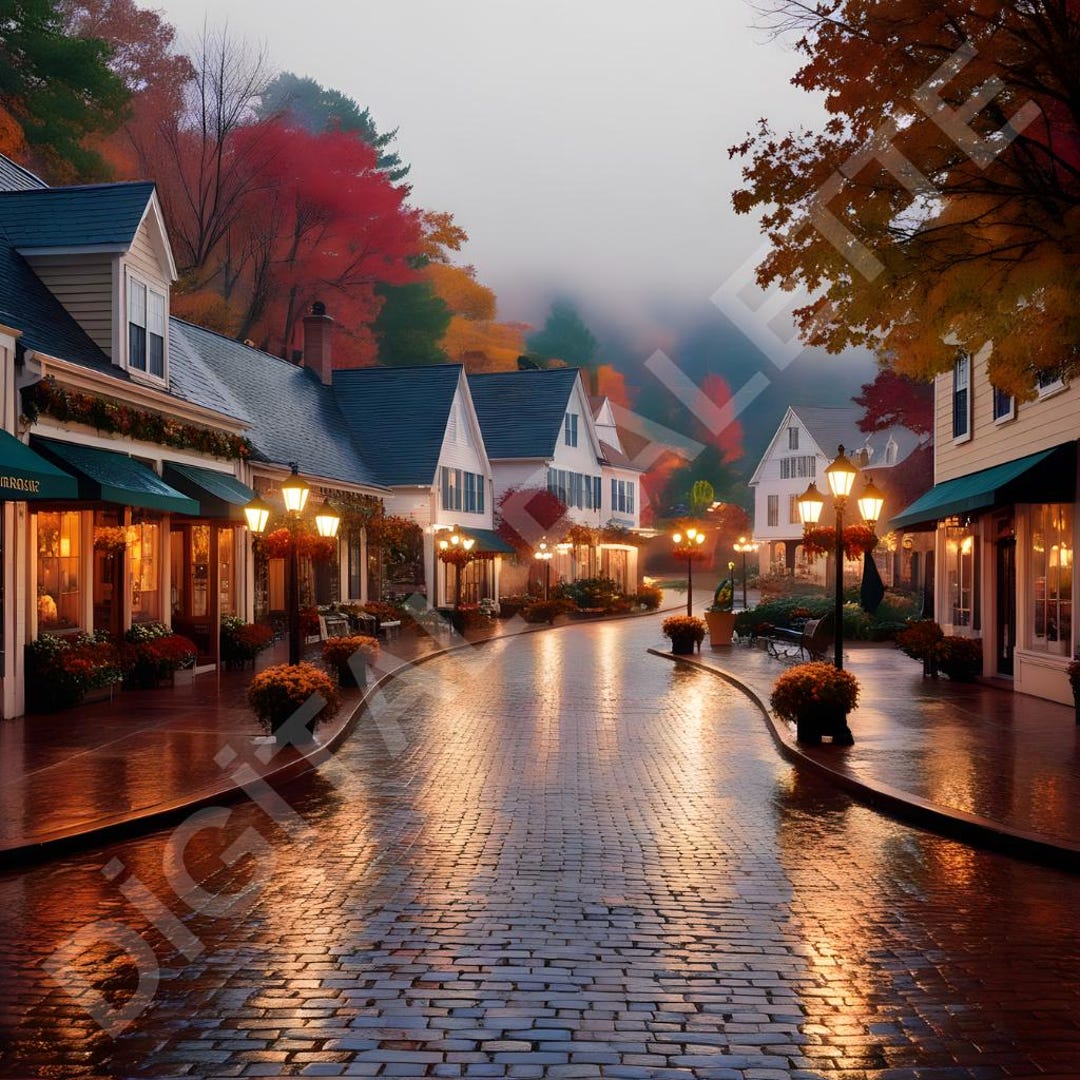 Autumn Street Digital Backdrop Autumn Backdrop Autumn Street Background ...