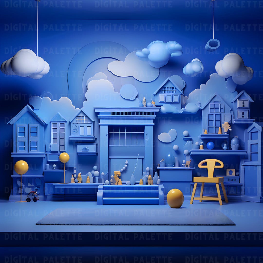 Blue Cloudy Theme Digital Backdrop for Kids Events and Photography ...