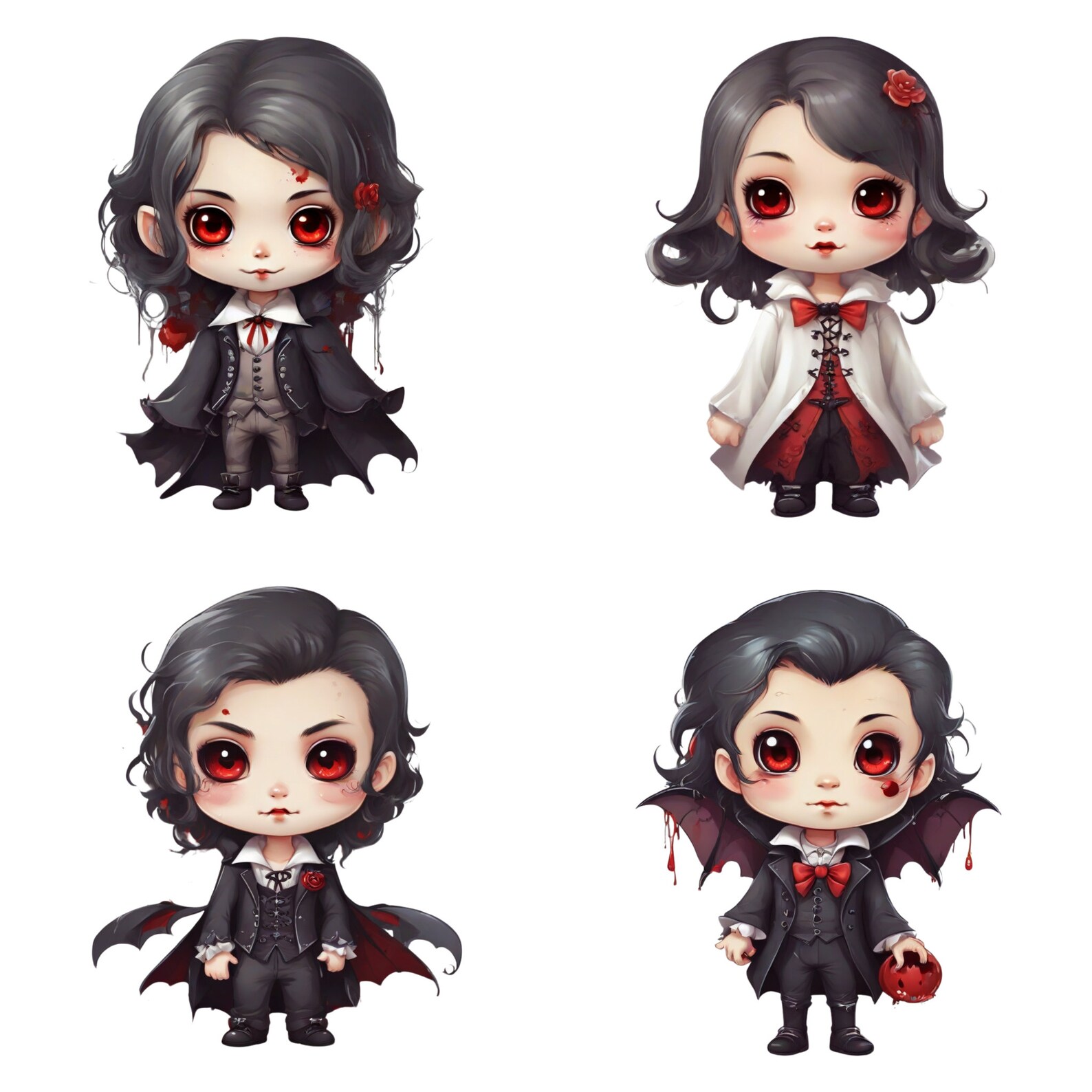 12 PNG Kawaii Vampires Clipart, Cute Creepy Halloween Illustrations ...
