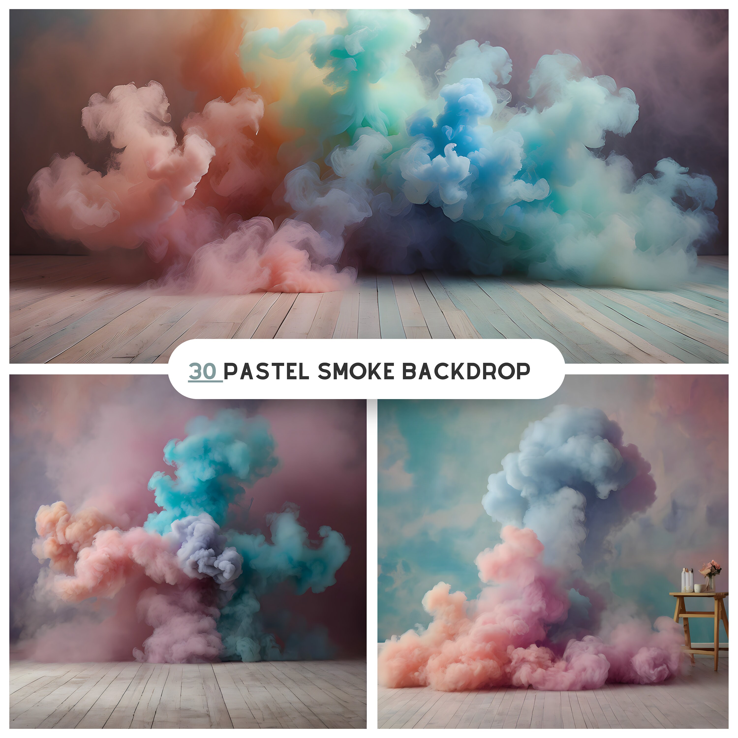 30 Pastel Smoke Backdrop PNG Files High Quality Holiday Graphic Set for ...