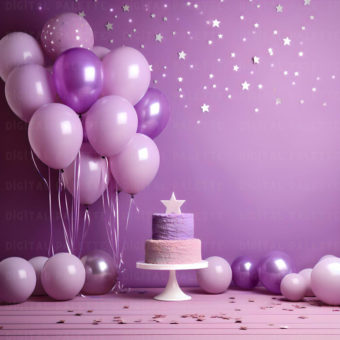 Purple and Pink Balloon Star Birthday Party Background - High Quality ...