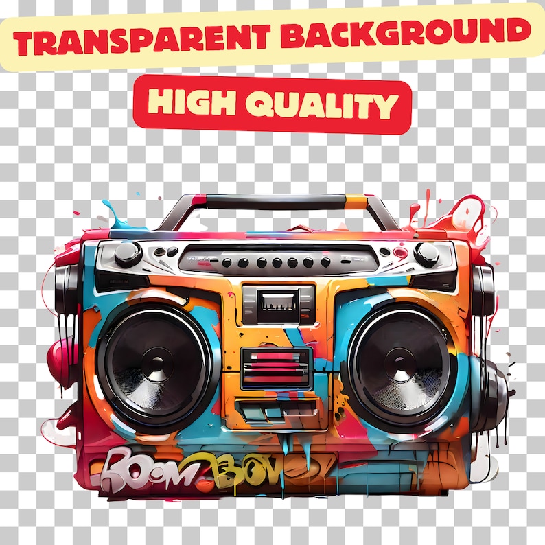 Graffiti Boom Box Digital PNG Clipart Set - Vintage Music Graphics, 15 ...