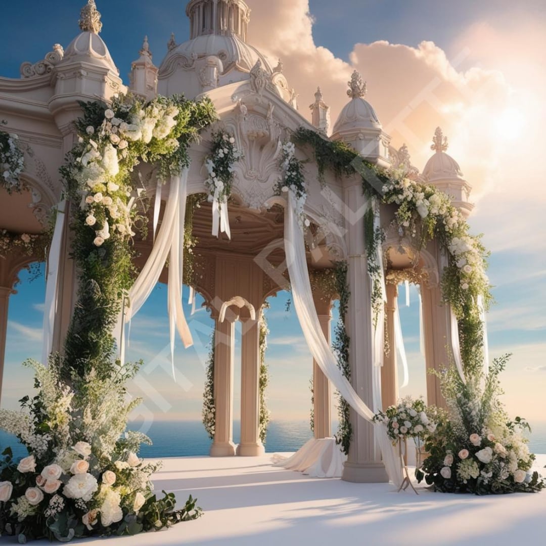 Elegant Wedding Gazebo Digital Backdrop - Romantic Floral Wedding Decor ...