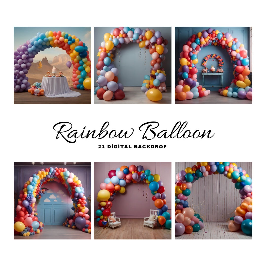 Rainbow Balloon Backdrop PNG Files - Digital Backdrops - High Quality ...
