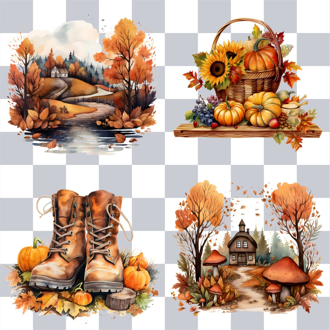 Autumn Clipart Bundle 165 PNG Cute Fall Images, Instant Digital ...