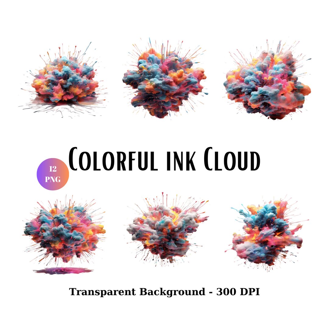 Colorful Ink Clouds PNG Set 12 Pieces - High Quality - 300 DPI ...