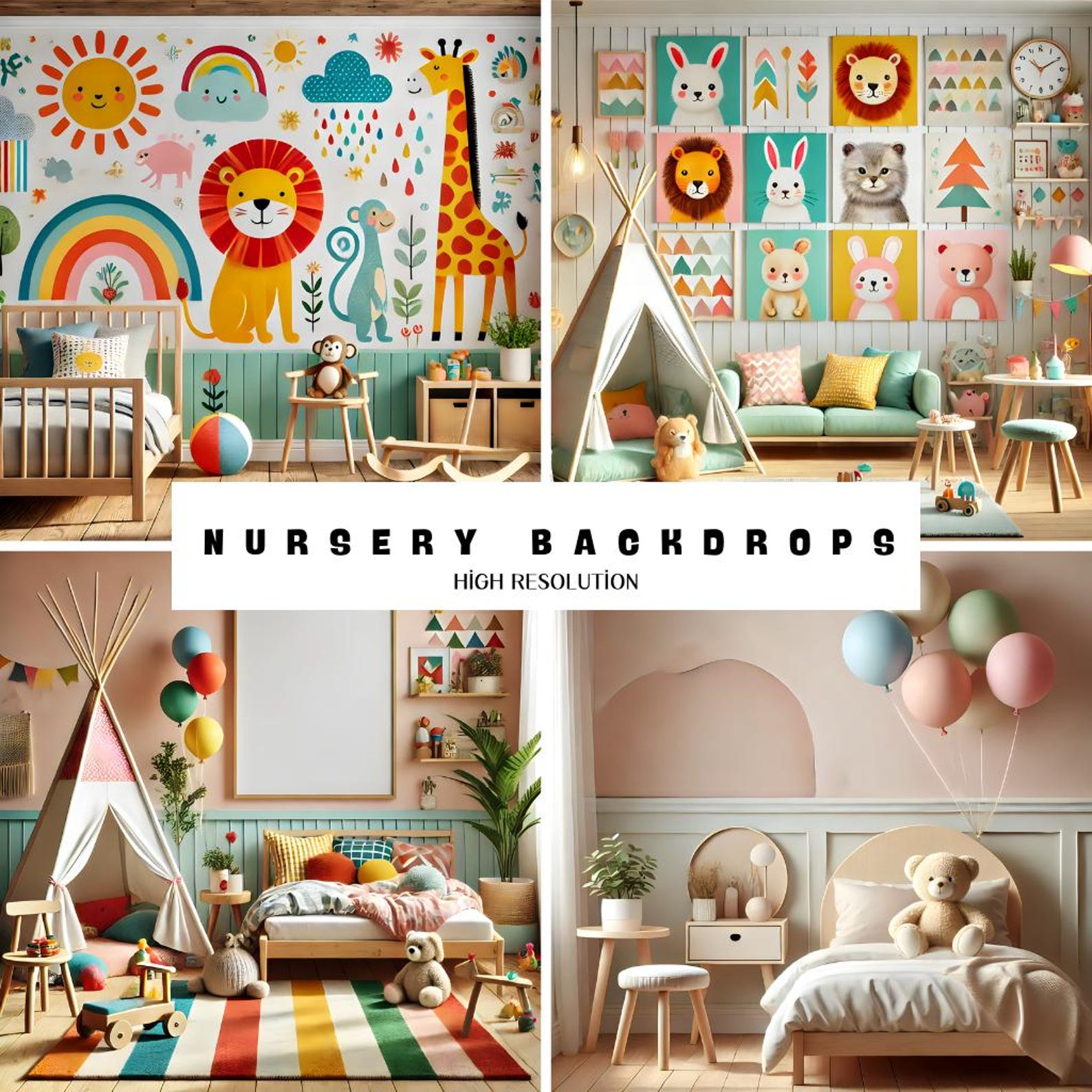 16 Nursery Backdrops for Kids Rooms | Adorable Animal Wall Art for Baby ...