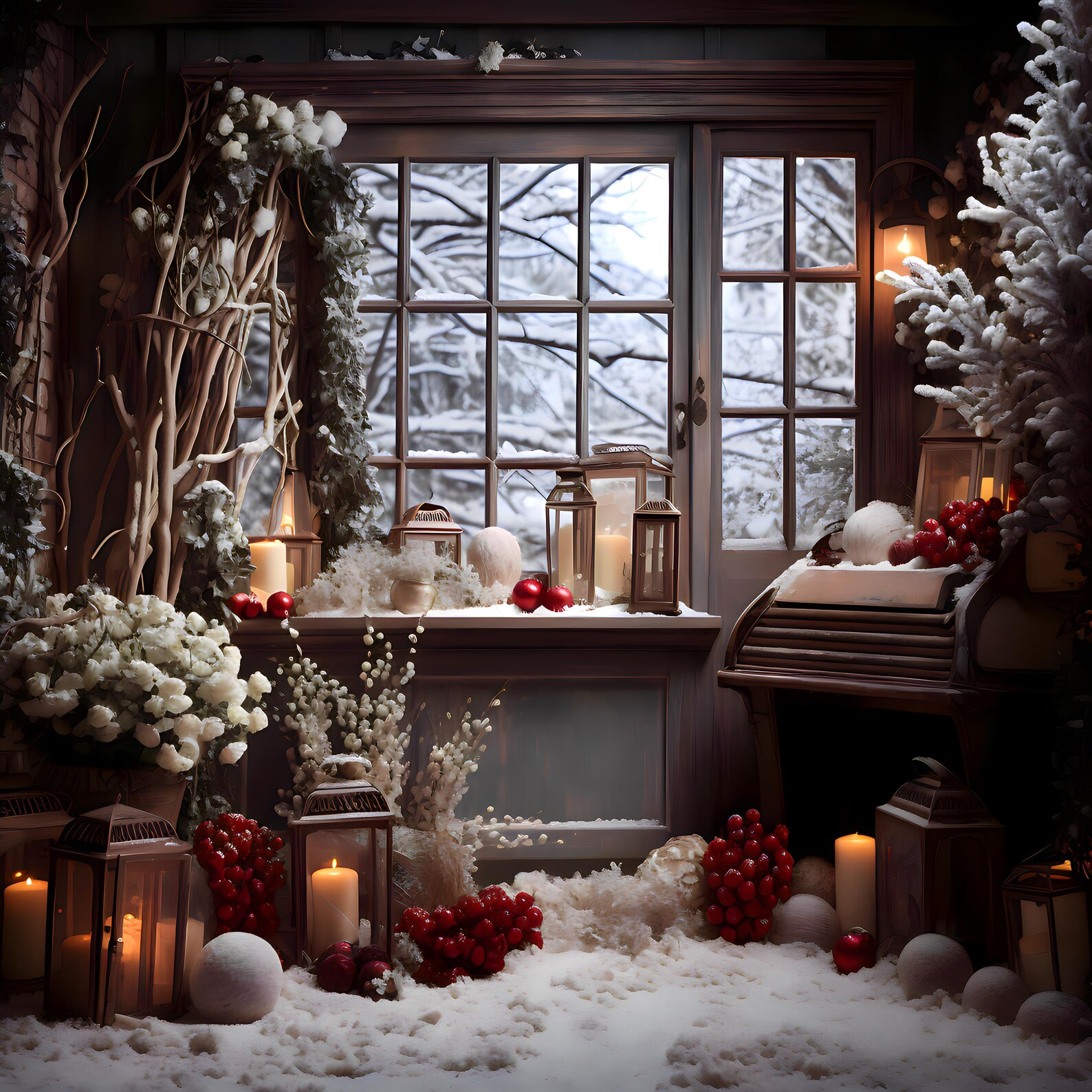 Cozy Winter Window Digital Backdrop | Christmas Photography Background ...