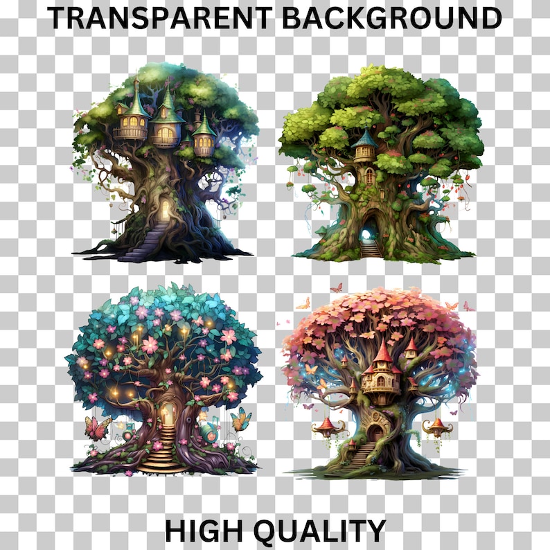 Fairy Magical Trees Clipart, Printable Botanical Fantasy Png, Enchanted ...