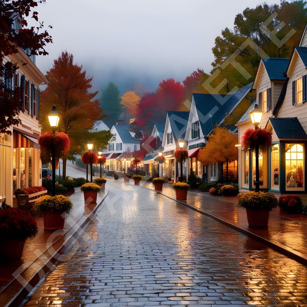 Autumn Town Street Digital Backdrop - Autumn Backdrop - Street Backdrop ...