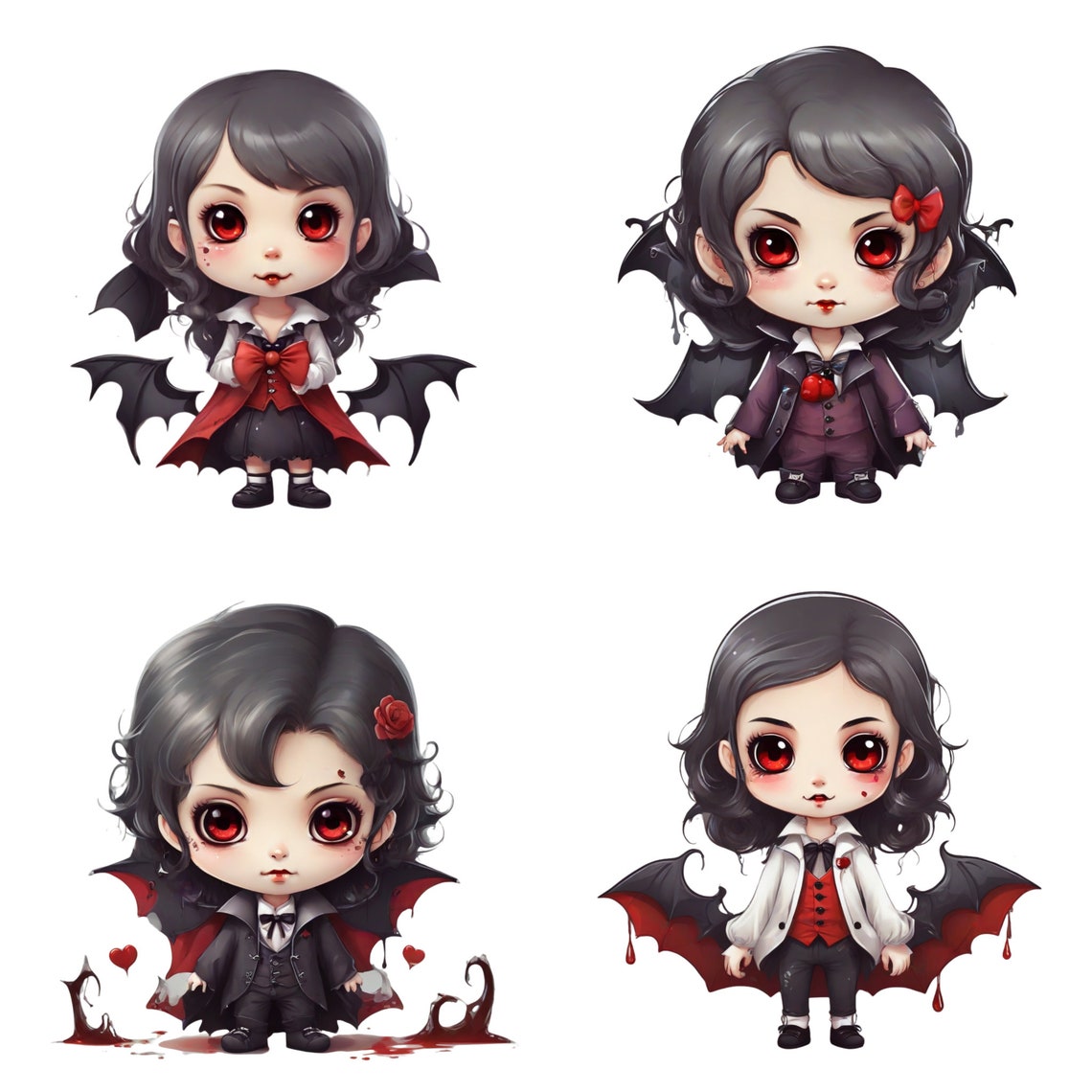 12 PNG Kawaii Vampires Clipart, Cute Creepy Halloween Illustrations ...