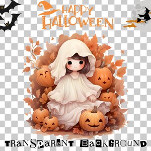 Kawaii Halloween Ghost Clipart, Halloween Clipart, Ghost PNG, Spooky ...