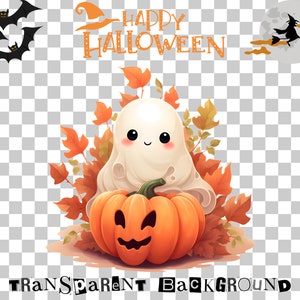 Kawaii Halloween Ghost Clipart, Halloween Clipart, Ghost PNG, Spooky ...