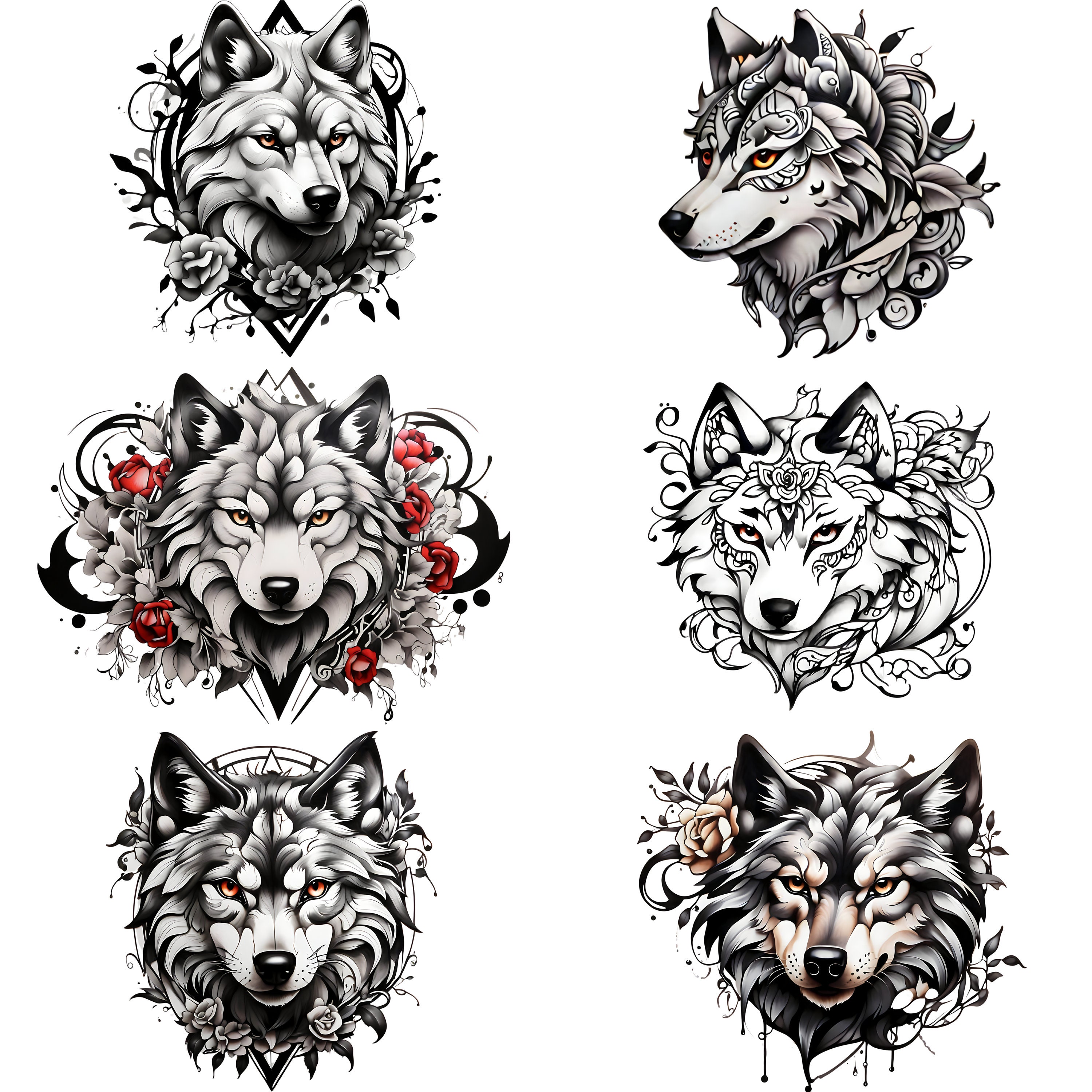 Wolf Tattoo Design - White Background - Download High Resolution PNG ...