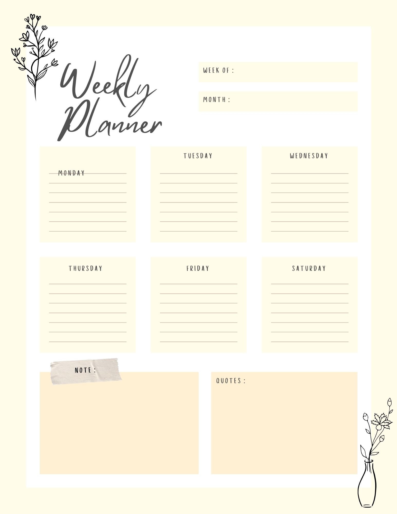 Weekly Planner Printable to Do List, Minimal Weekly Schedule, Weekly ...