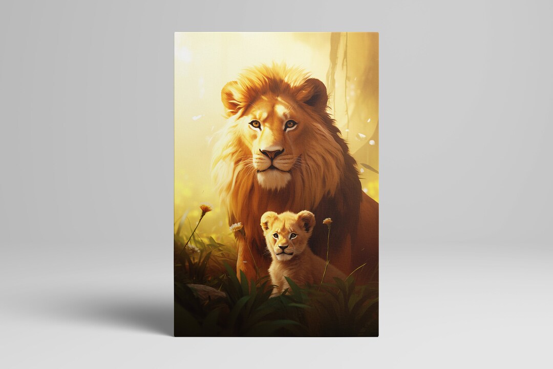 Lion and Cub Art Wall Decor Lion Canvas Print Lion Cub Art - Canvas ...
