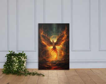 Phoenix Canvas Wall Art, Phoenix Flying Over Burning City, Office Decor ...