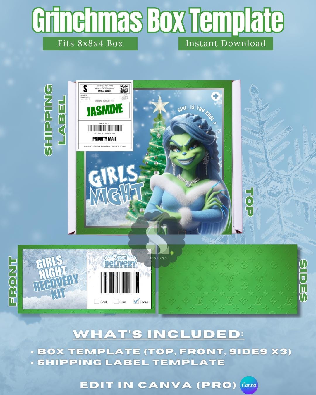 Grinchmas Girls Night Box Label Template (digital Download) - Etsy