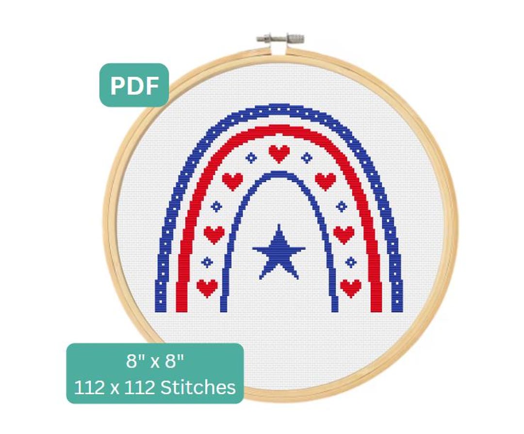 Patriotic Boho Rainbow - Red, White and Blue - Cross Stitch Pattern ...