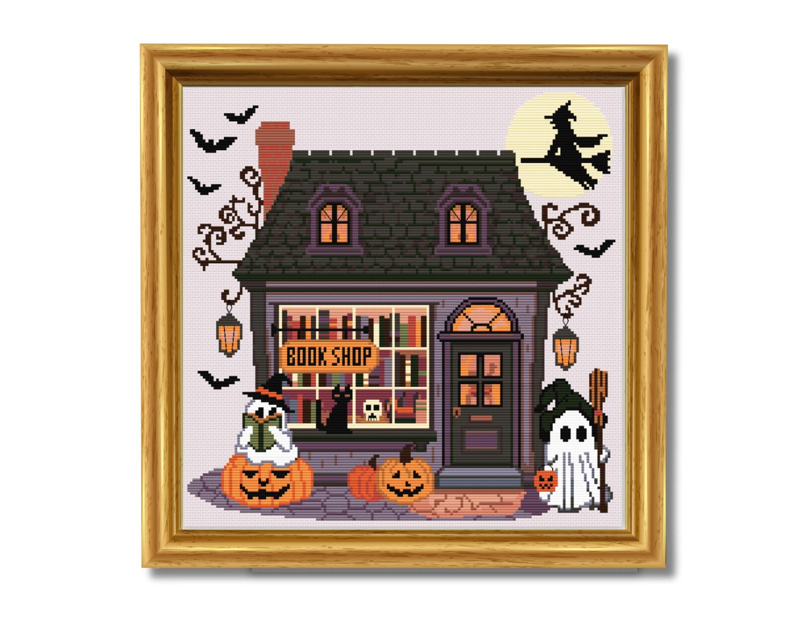 Haunted Bookstore Cross Stitch Pattern - Halloween Cross Stitch Pattern ...
