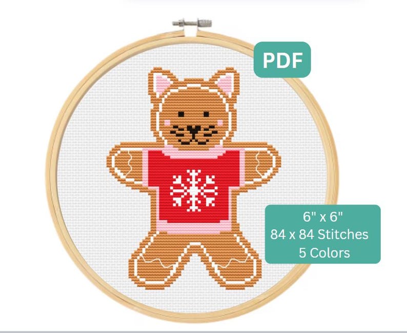 Gingerbread Cat - Simple Cross Stitch Pattern, Gingerbread Man, Cute ...