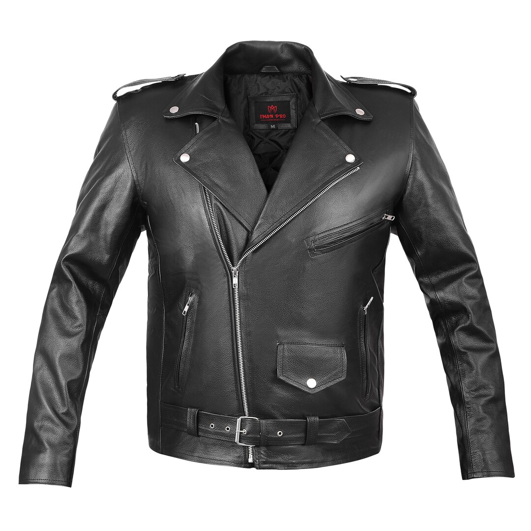 Fashion Men Biker Rider Motorbike Rocker Genuine Cowhide Black Leather ...